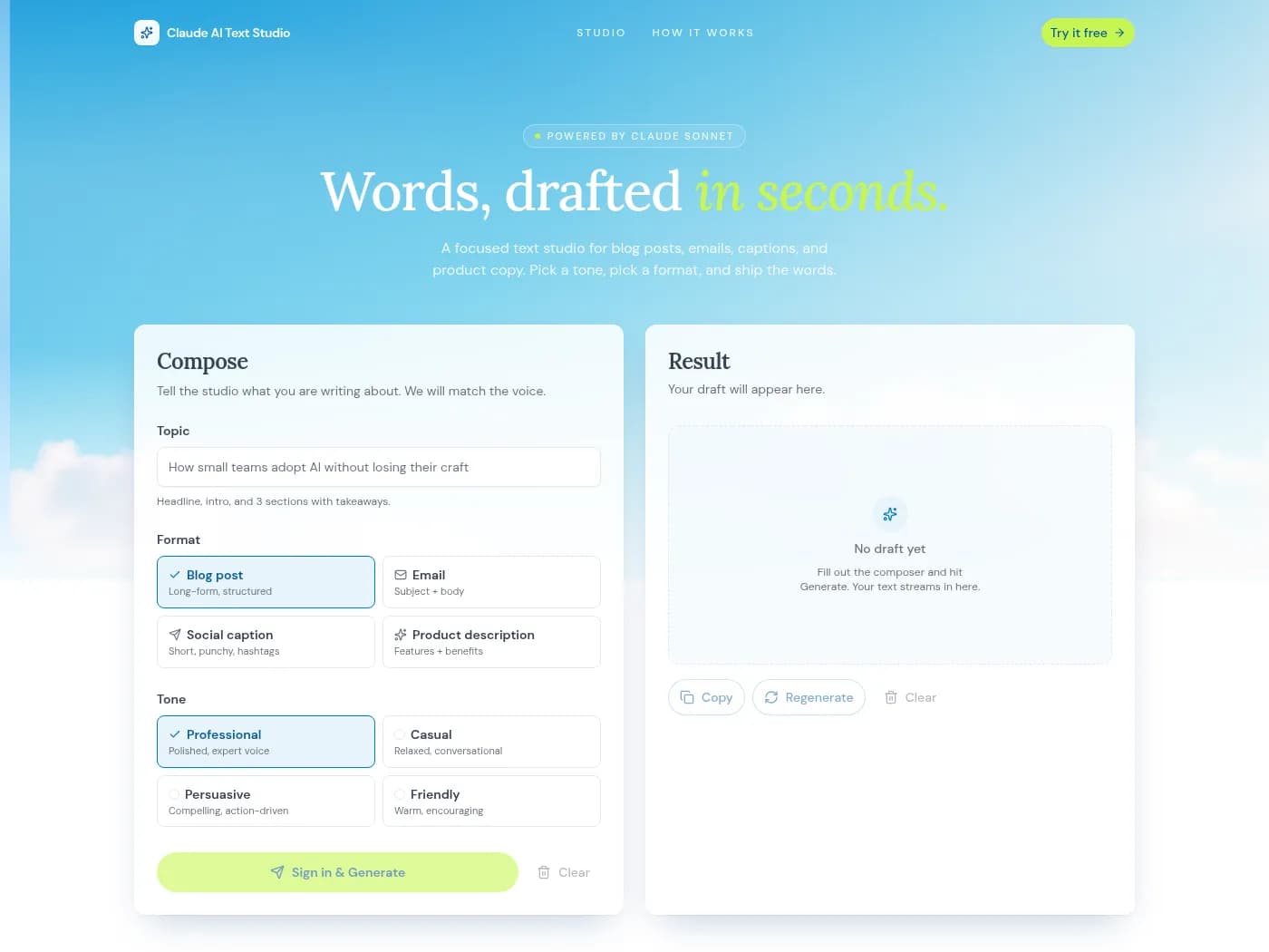 Claude AI Text Studio