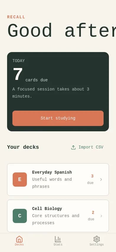 Recall Flashcard App