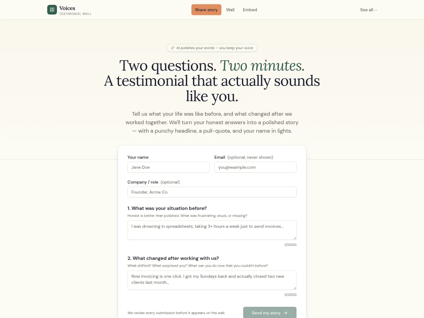 AI Testimonial Wall