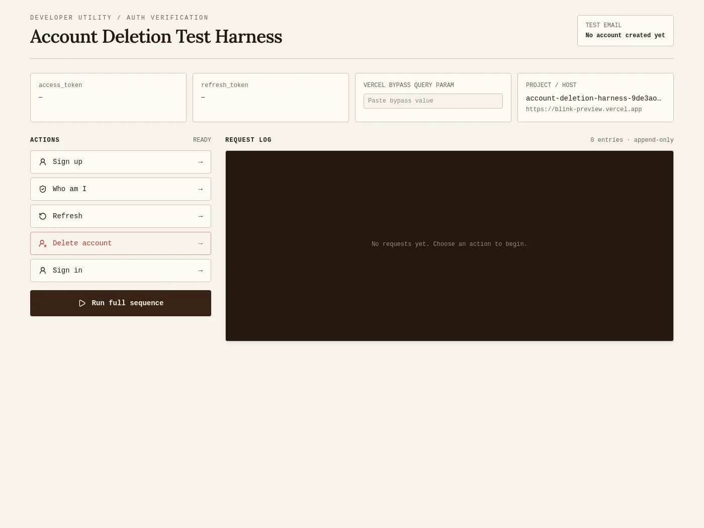 Account Deletion Test Harness